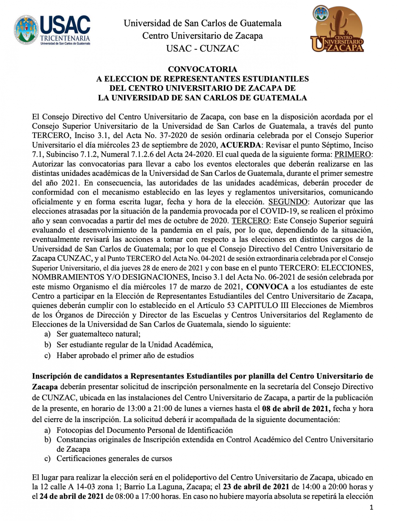 CONVOCATORIA | Centro Universitario de Zacapa
